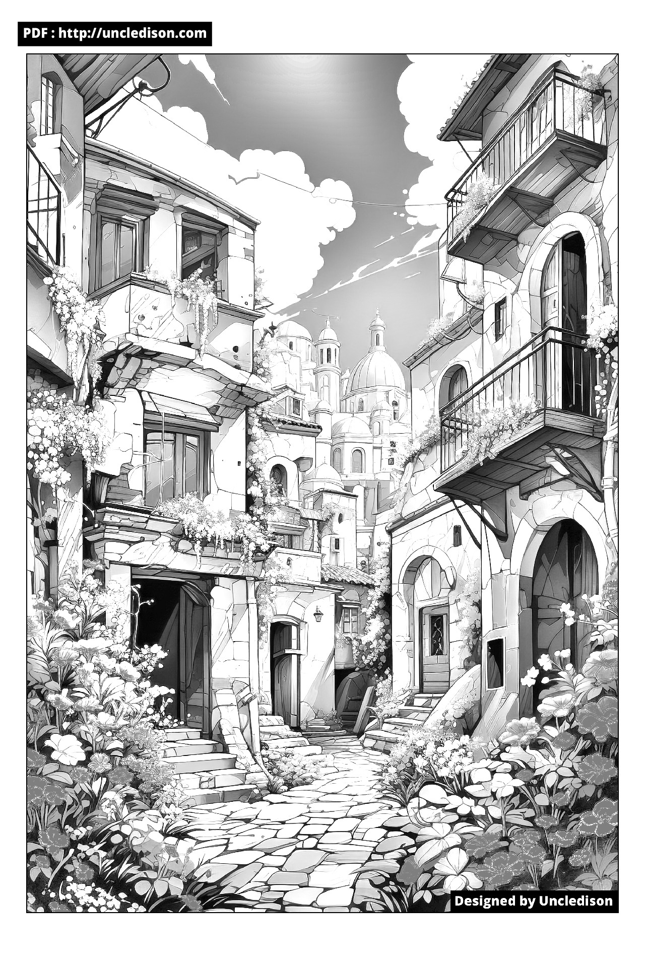 색칠공부도안 자연 풍경 마을 성 전원 하우스 어른 어르신 어려운 색칠도안 Pdf