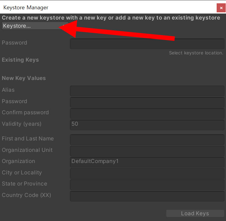 유니티에서 안드로이드 키스토어 생성하기(keystore)