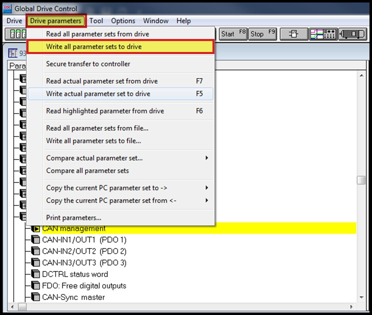 Lenze GDC (2) - Send a parameter file to inverter (Write)