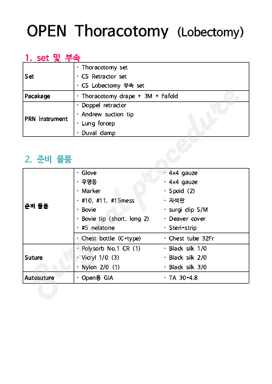 Cs Open Thoracotomy C Lobectomy 개흉술 폐엽 절제술 수술과정