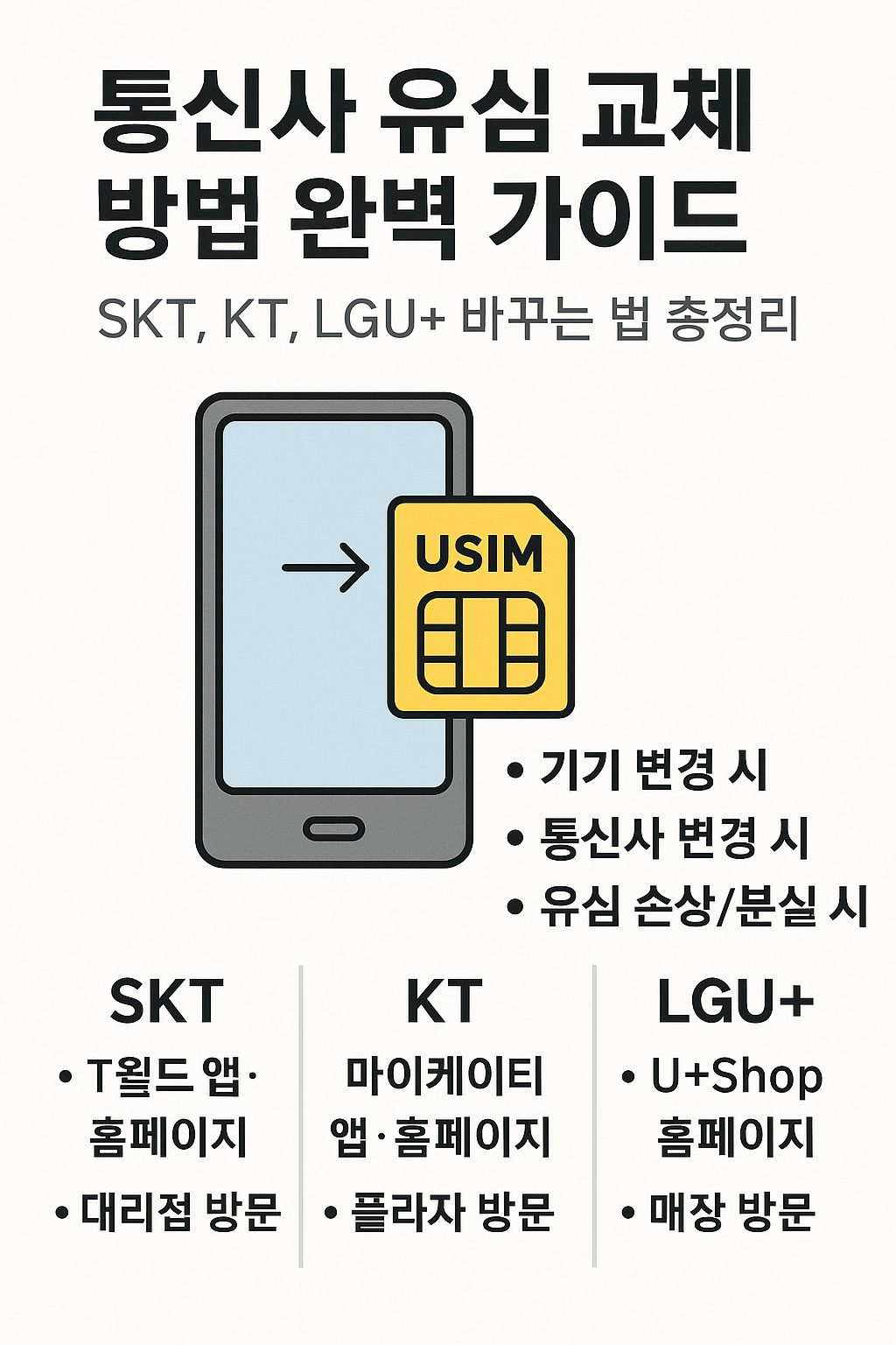 통신사 유심 교체 방법 완벽 가이드 Skt Kt Lgu 바꾸는 법 총정리