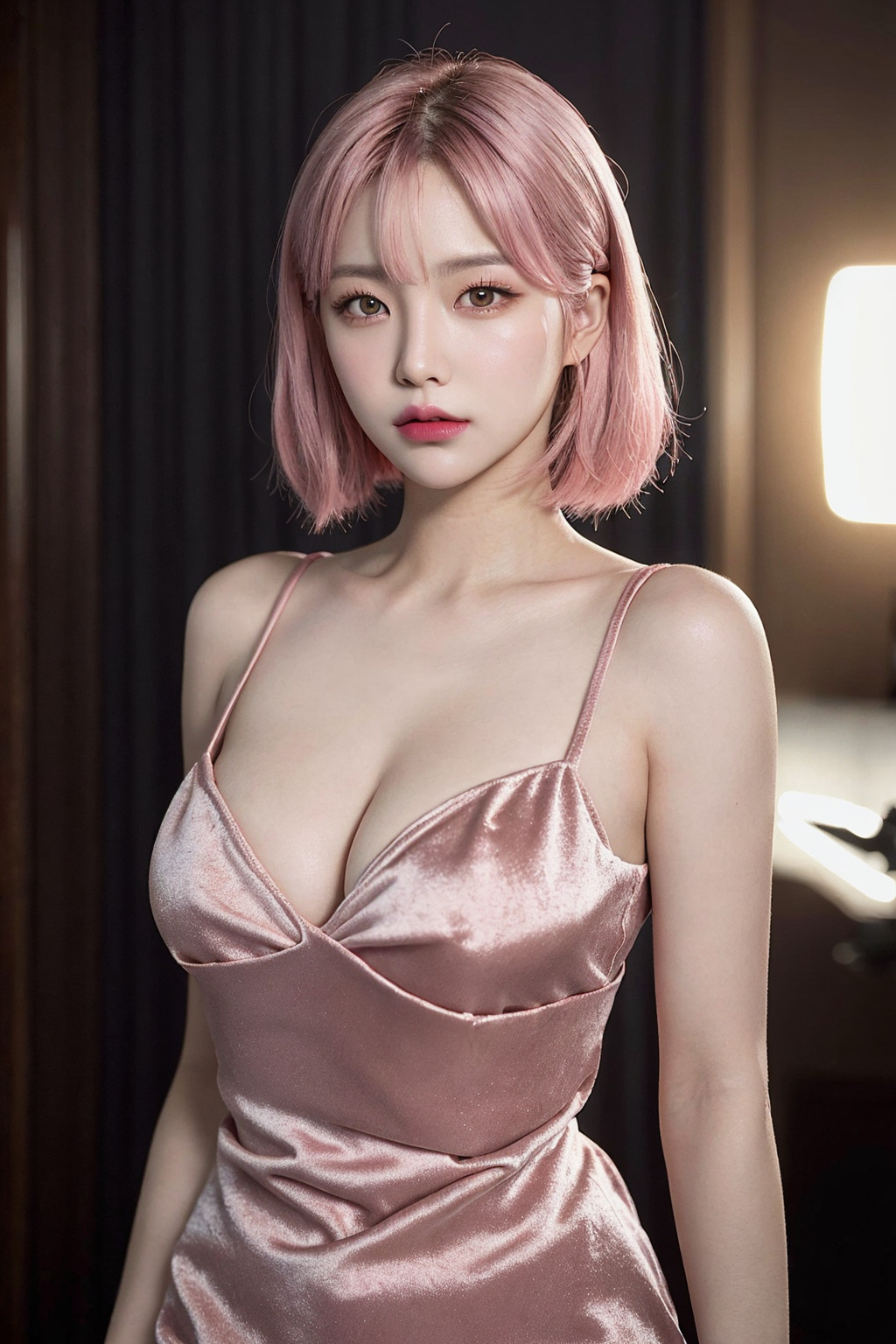 Ai로 생성한 핑크머리 이브닝 드레스 입은 여자 이미지 생성하기