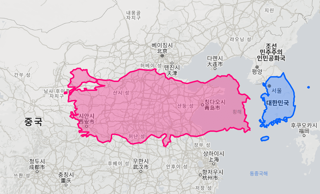 터키 Vs 한국 비교튀르키예 땅 면적 지도 비교 인구수