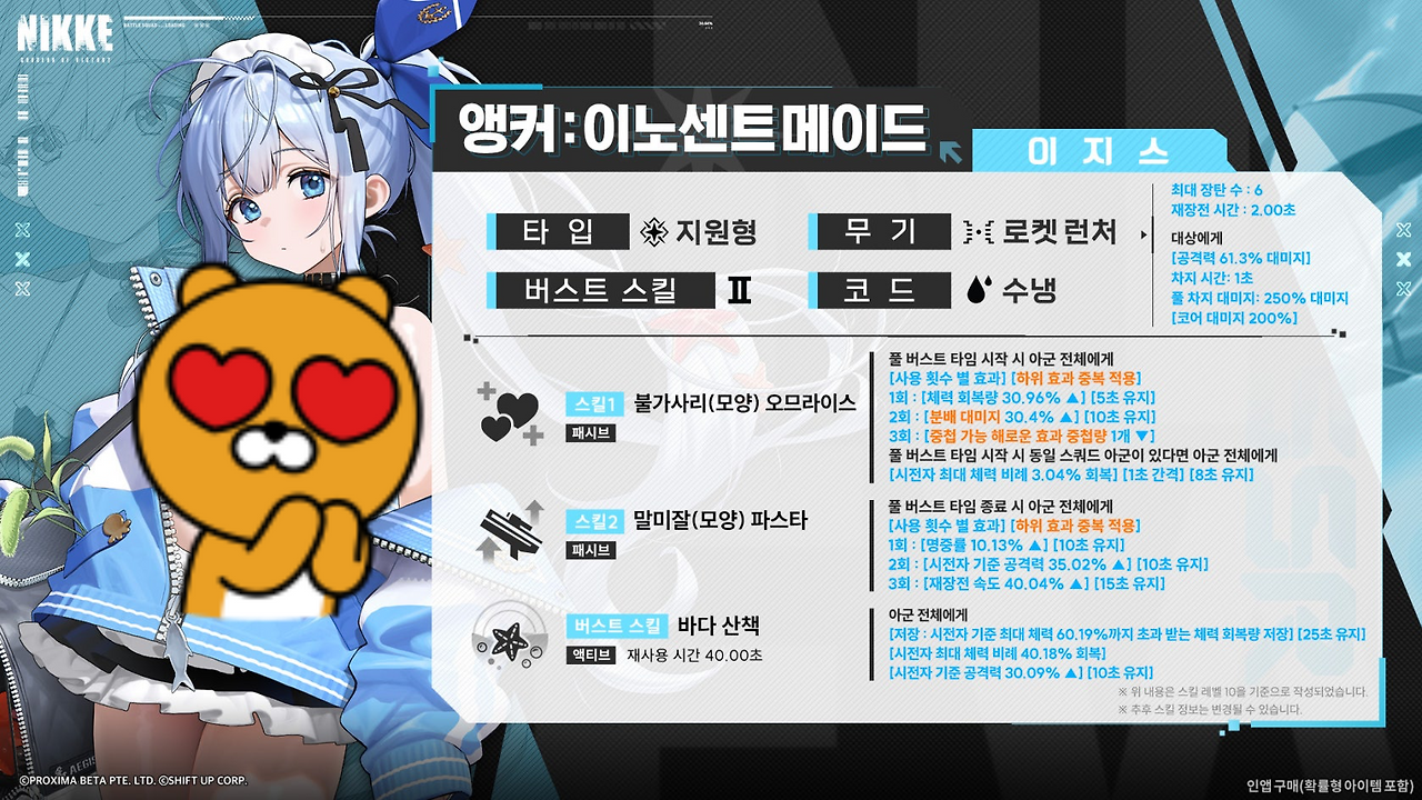승리의 여신 니케 앵커 이노센트 메이드 성능 스킬 큐브 오버로드 파티 조합 공략