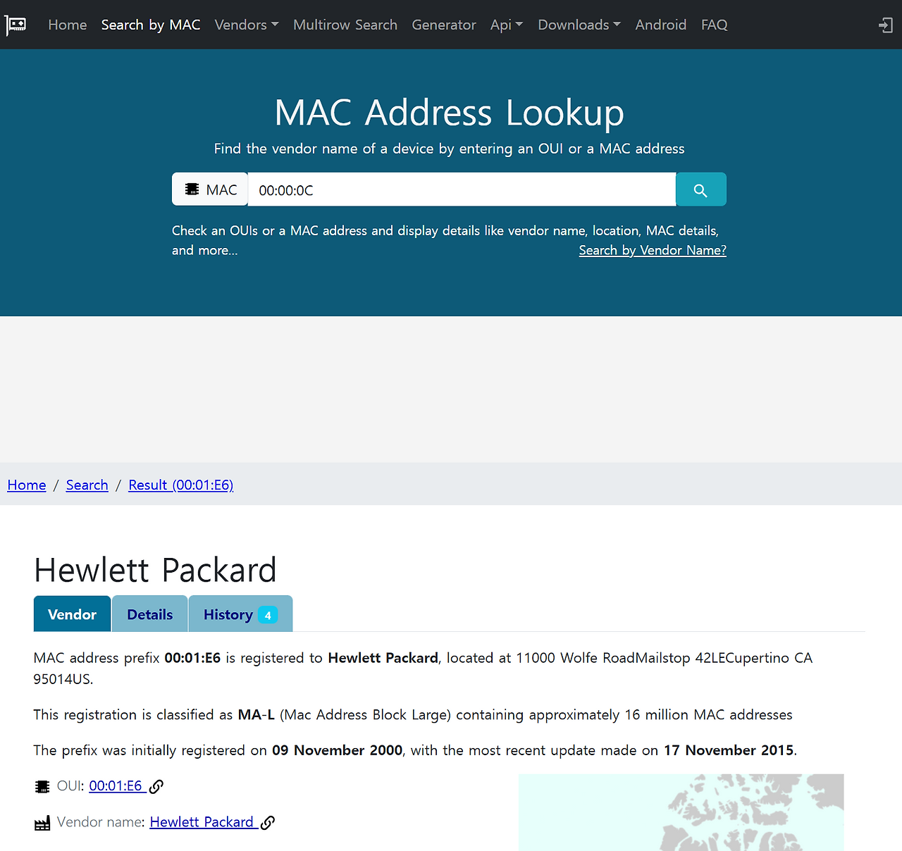 MAC 주소(OUI)로 Vendor(벤더) 확인하는 사이트