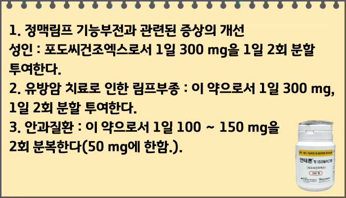 엔테론정150mg 정맥순환개선제 복용법과 효능 부작용 알아봅시다