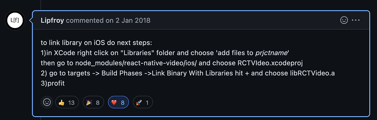[RN] react-native-video (evaluating 'RCTVideolastance.Constants' error)_개발 블로그