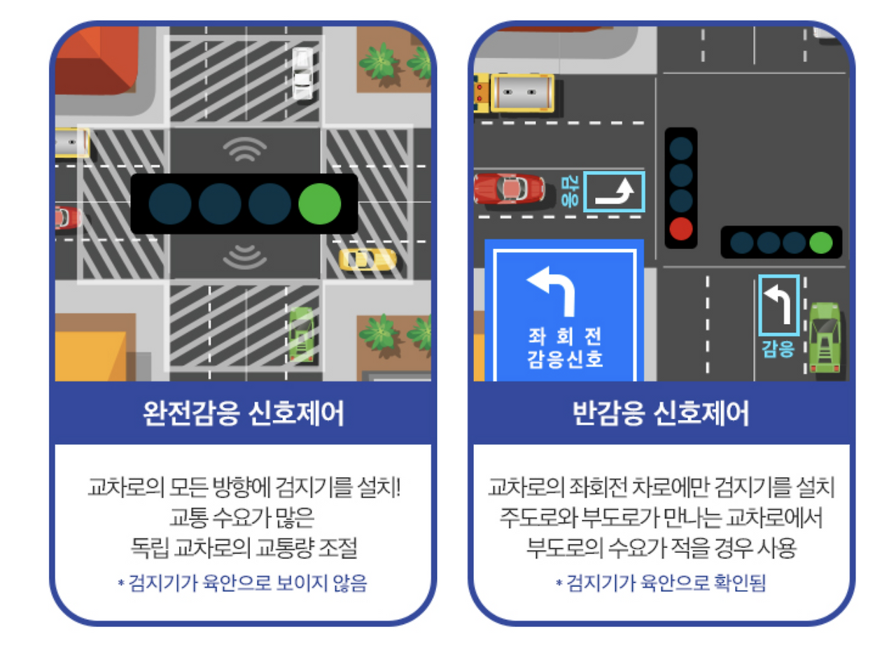 좌회전 감응신호 파란선을 밟으면 신호가 켜지는 똑똑한 신호 시스템