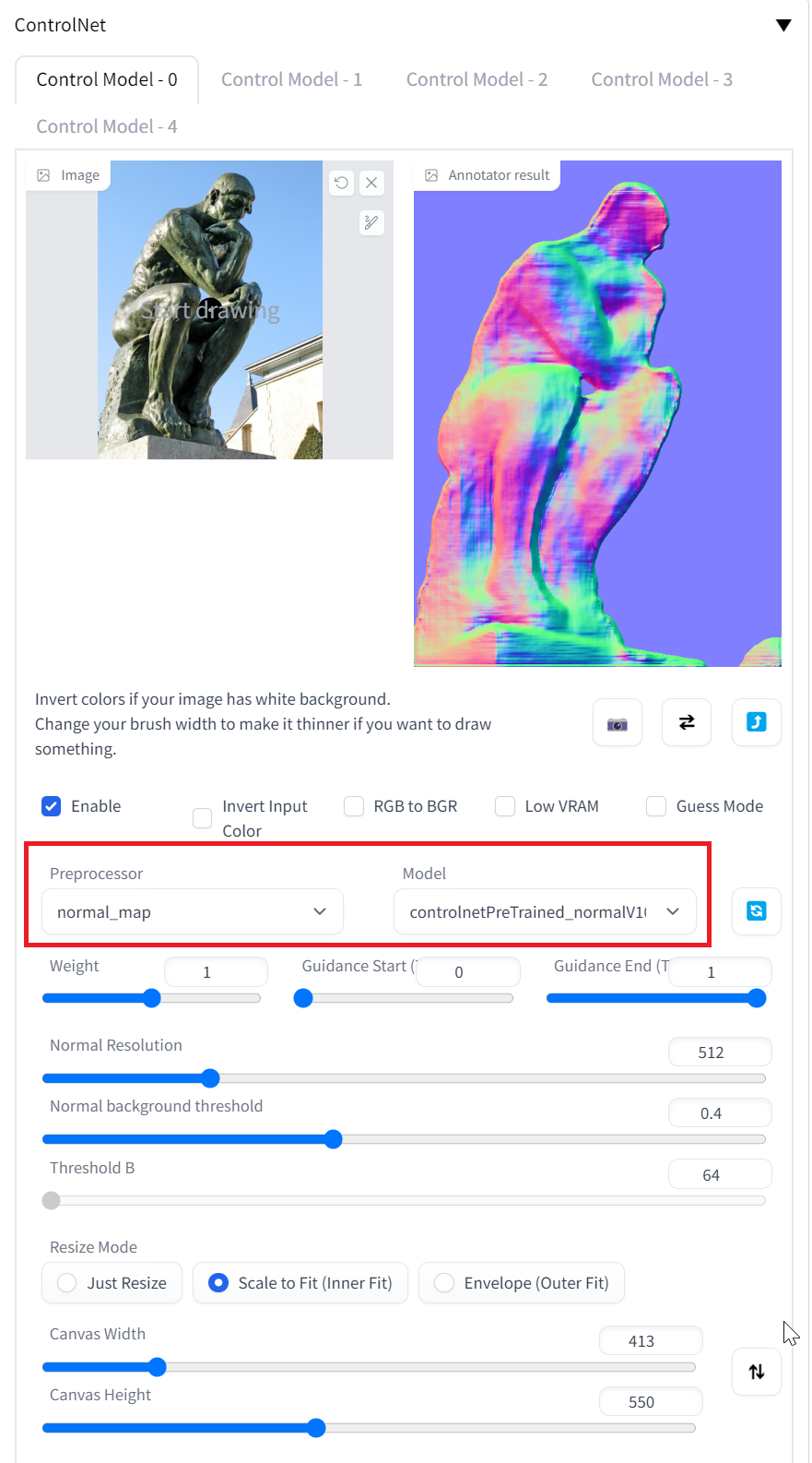 WebUI ControlNet normal map 사용방법 정리