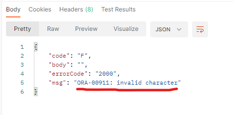 ORA-00911: invalid character 오라클 오류