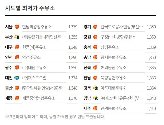 오피넷싼 주유소 찾기 바로가기