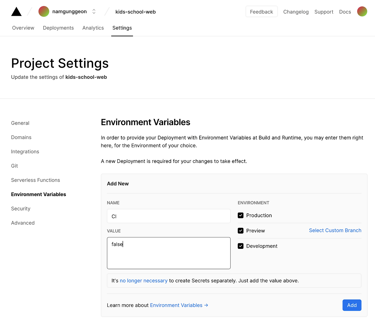 [React] Vercel: Treating warnings as errors because process.env.CI = true. Failed to compile
