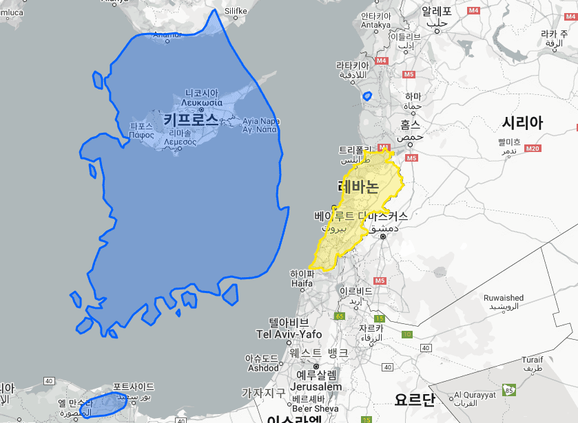레바논 Vs 한국 비교땅 면적 지도 위치 인구수 여행 치안