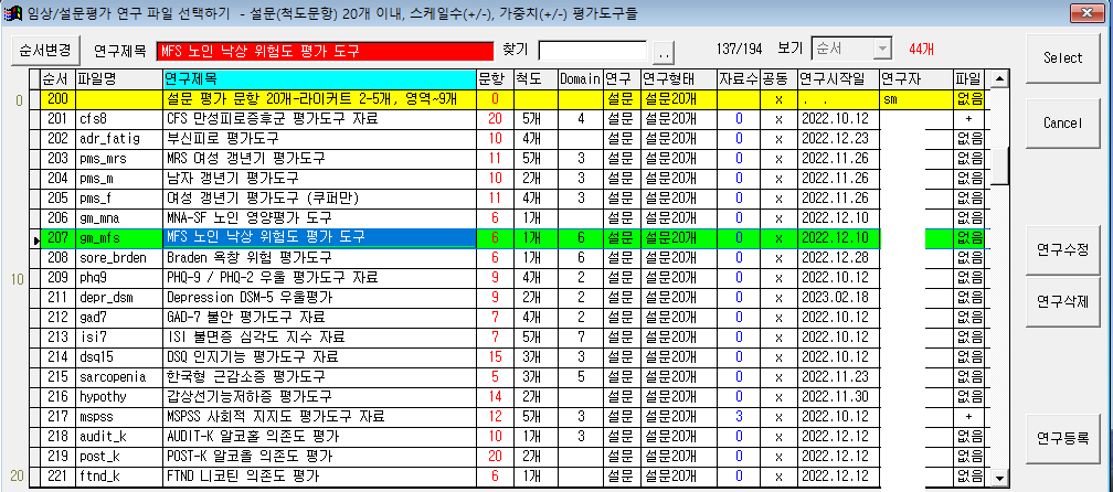 의학 평가도구 낙상 위험 Mfsmorse Fall Scale