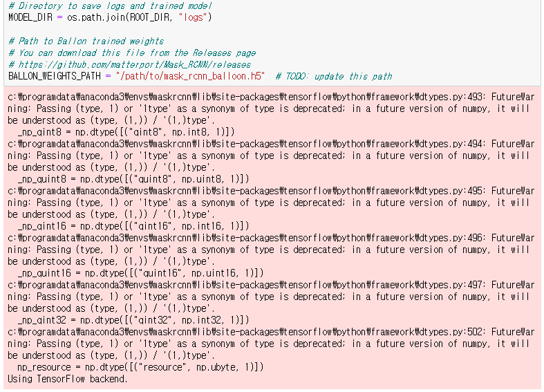 numpy 버전 문제 (in a future version of numpy, it will be understood as (type, (1,)) / '(1,)type'.)