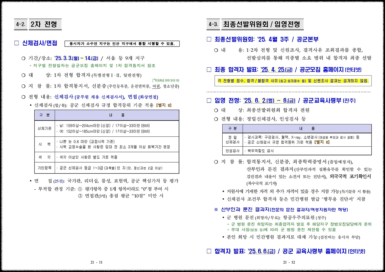 2025년 공군 부사관 제252기 모집계획 공고문 접수기간 필기시험 장려수당 등 정보입니다