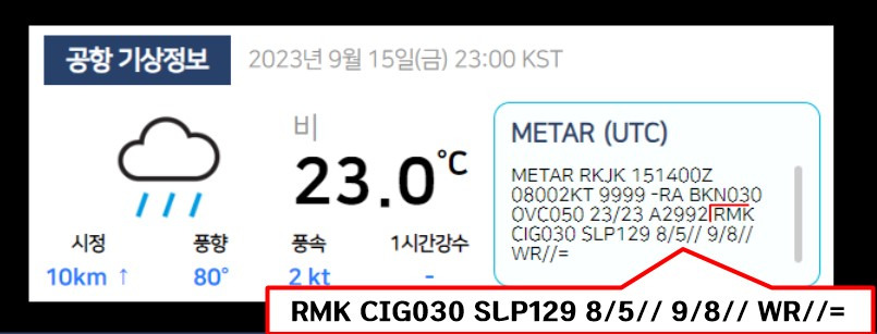 [항공기상기초]메타 보충정보 해석(METAR REMARK)(CIG, SLP, NSG, A01, A02 등)