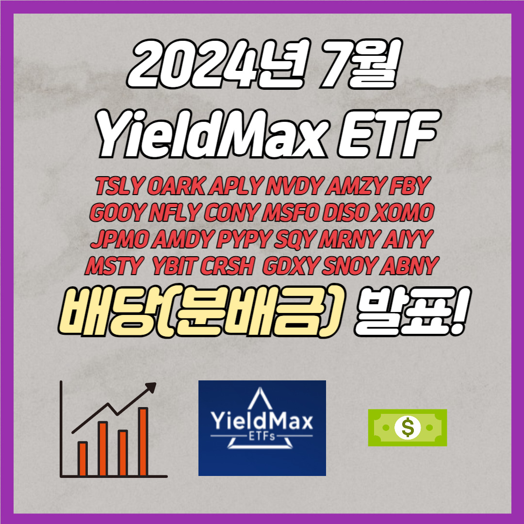 2024년 7월 TSLY, CONY, NVDY, MSTY 등 일드맥스 ETF 배당 발표