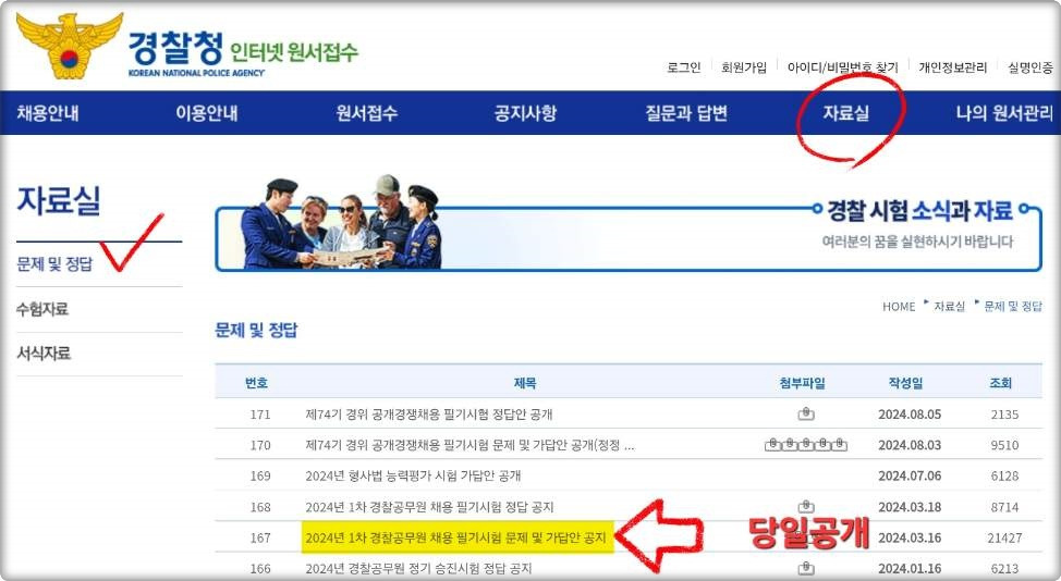 정답확인 2024 제2차하반기 경찰공무원 필기시험 가답안 최근 커트라인 합격선은