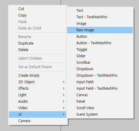 [Unity] Canvas/UI 에 영상 넣는 방법 (Raw Image, Render Texture)