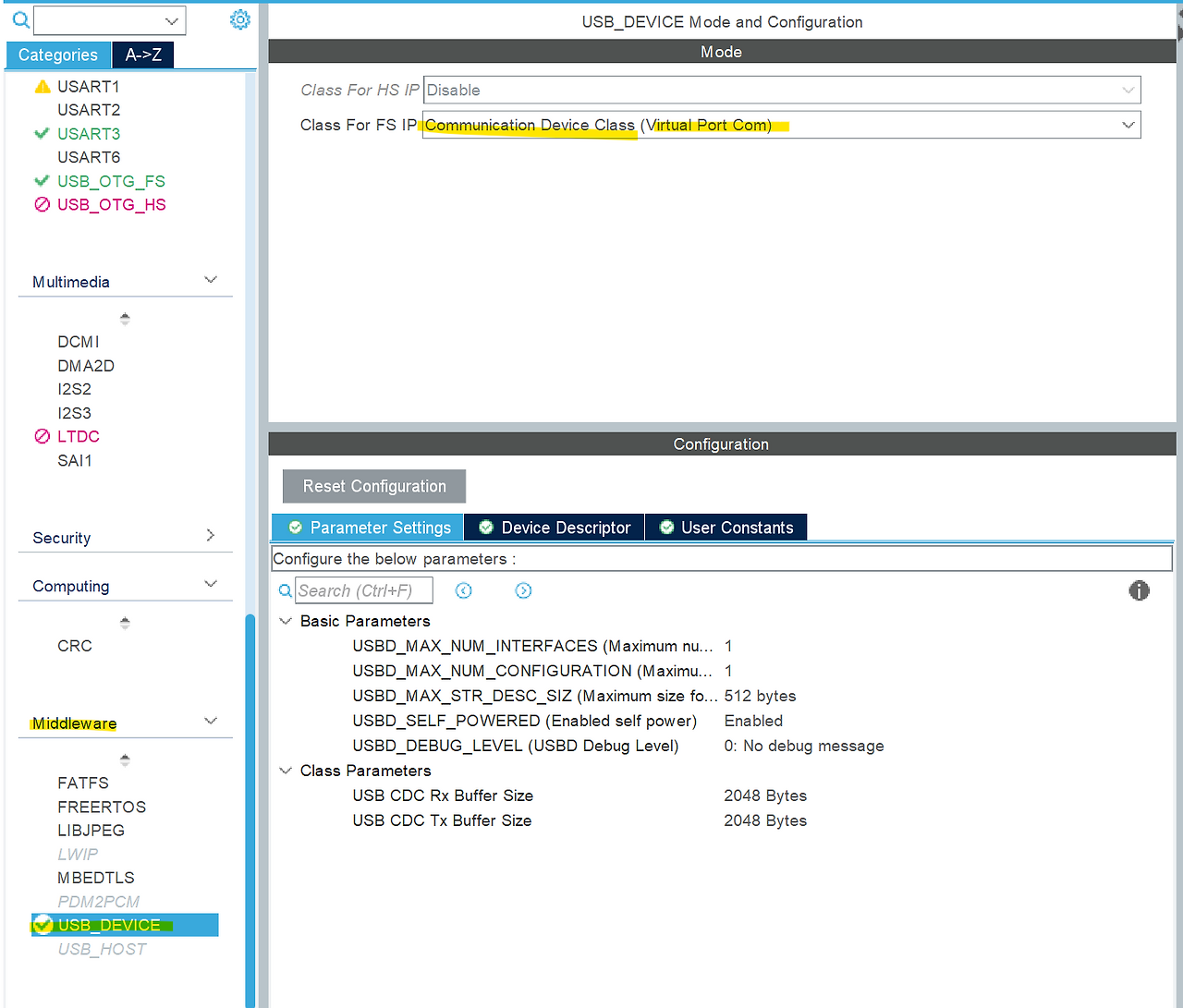 STM32 ] USB CDC (Virtual Port Com) 사용하기