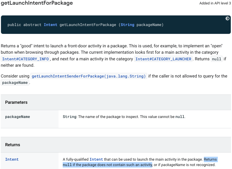 getLaunchIntentForPackage 로 다른 앱을 실행 하는 방법 # query Android 11
