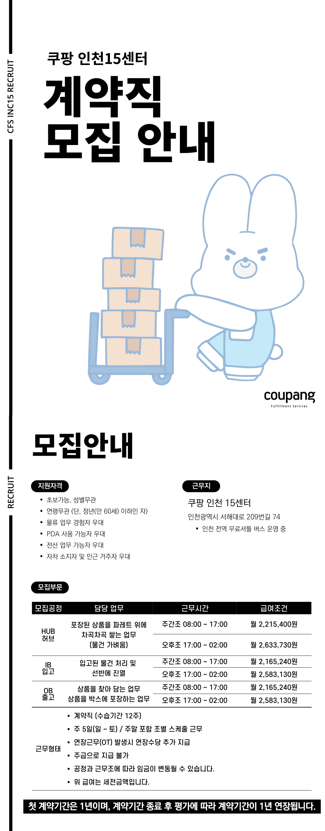 쿠팡풀필먼트서비스유 쿠팡cfs 인천15센터 물류사원 채용 사람인