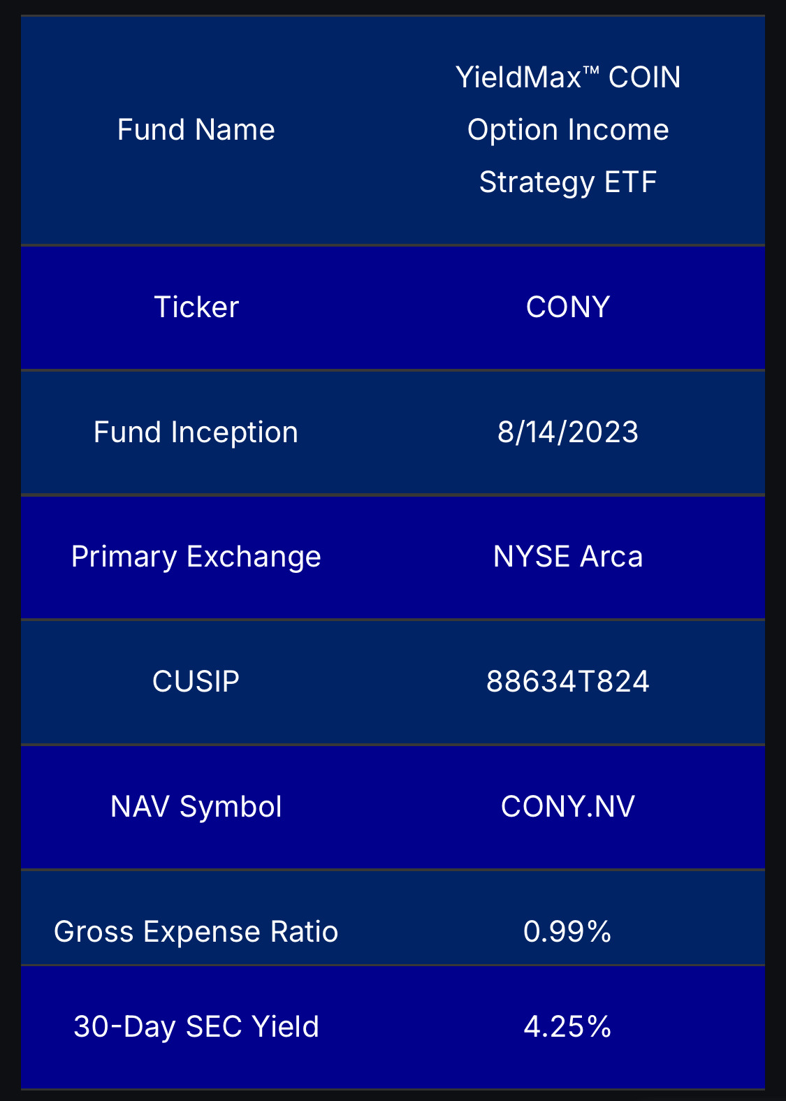 CONY ETF, 배당률 164%과 위험성