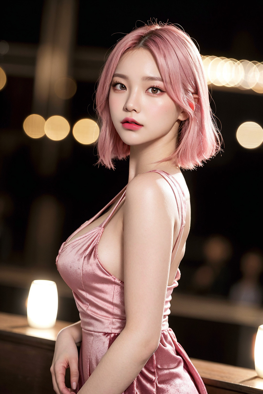 Ai로 생성한 핑크머리 이브닝 드레스 입은 여자 이미지 생성하기