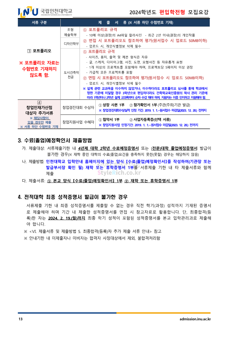 인천대 편입 2024학년도 모집요강 간편하게 보자