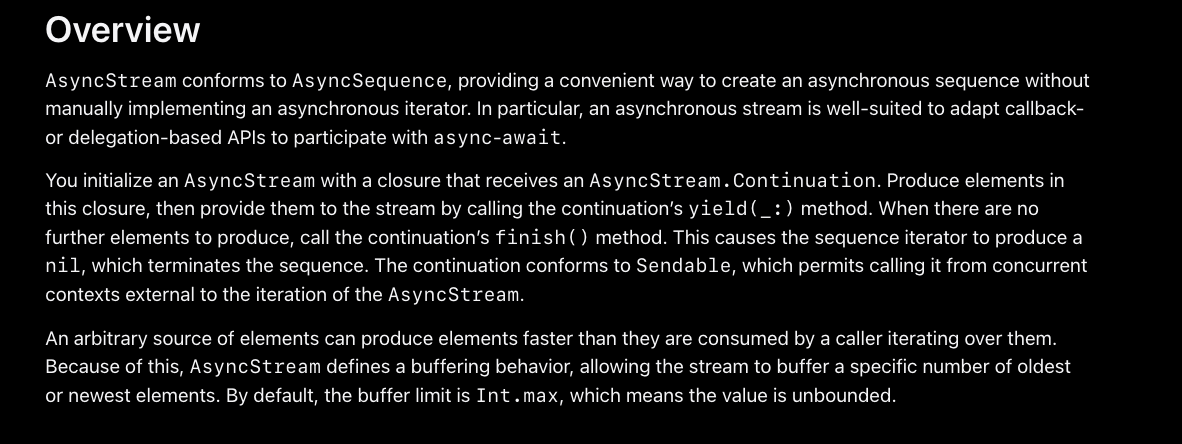 Swift Conrreucy, AsyncSequence 준수하는 AsyncStream 사용방법