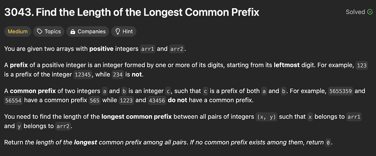 3043. Find the Length of the Longest Common Prefix