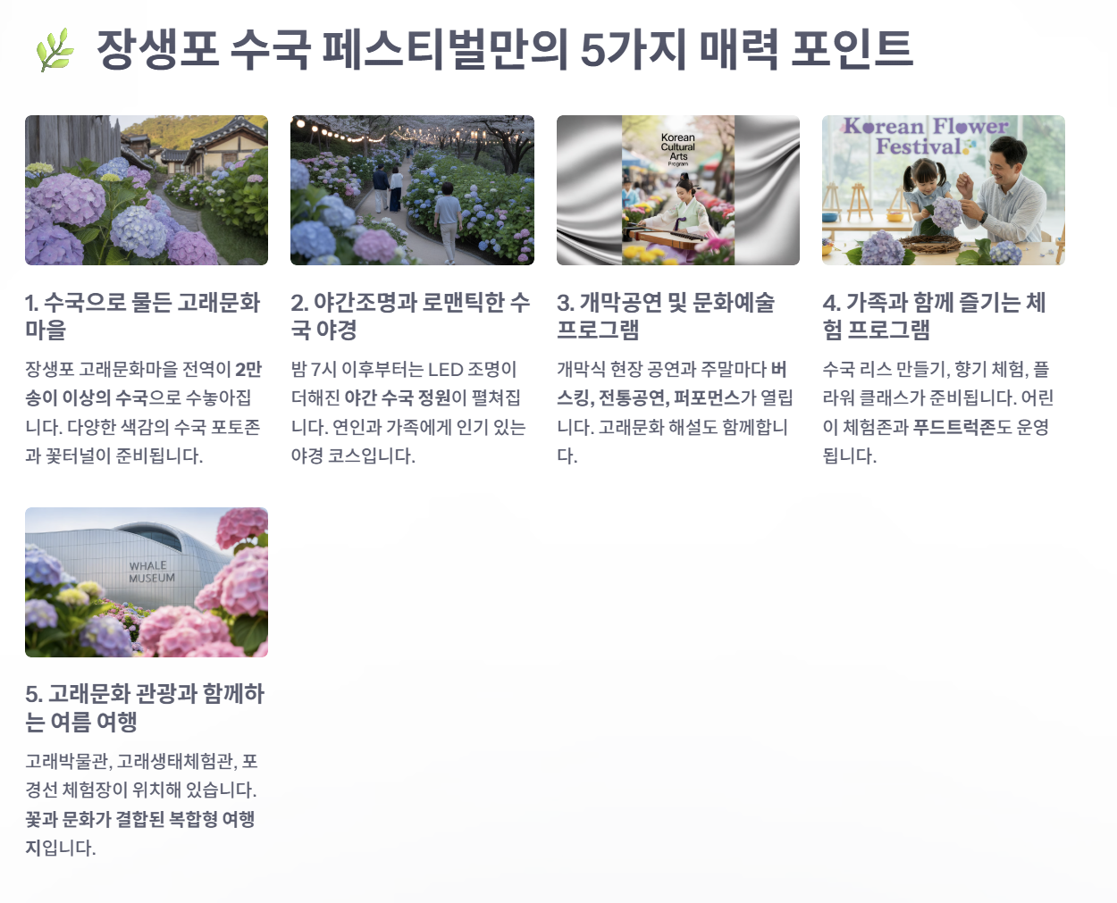 🌸 2025 장생포 수국 페스티벌 완벽 정리｜울산 여름 꽃축제 일정·위치·포토존 정보