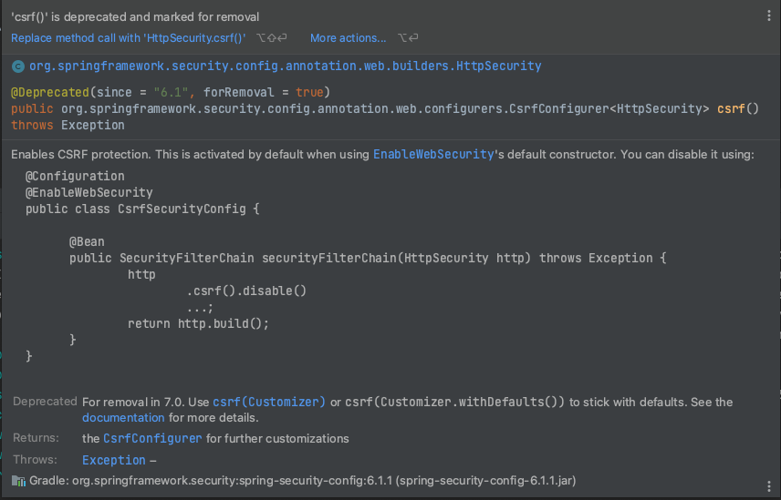 Spring Security Deprecated Configuration(Spring Boot 3.1.x, Spring Framework 6.1.x)