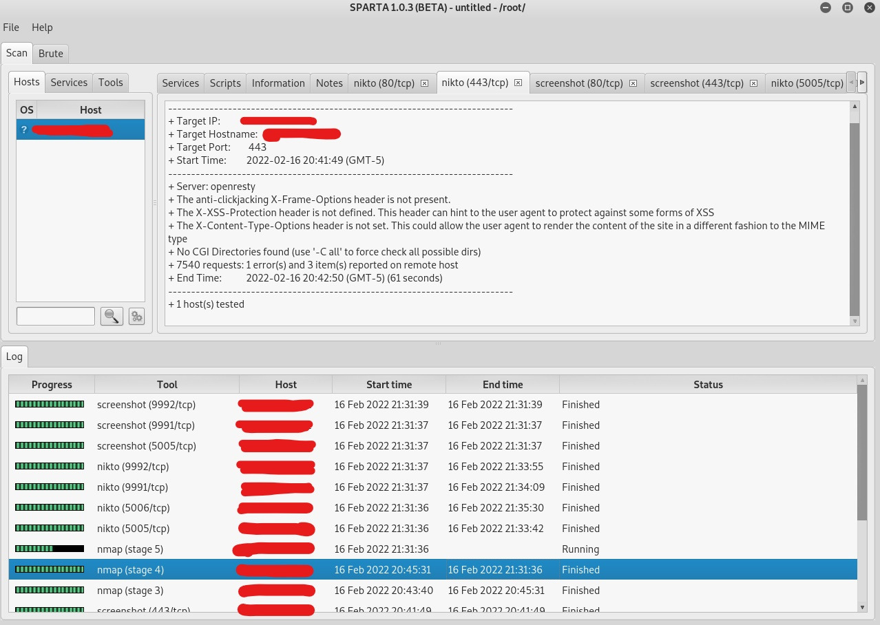 스캐닝 도구 - Sparta | Kali Linux | Port, nmap, nikto