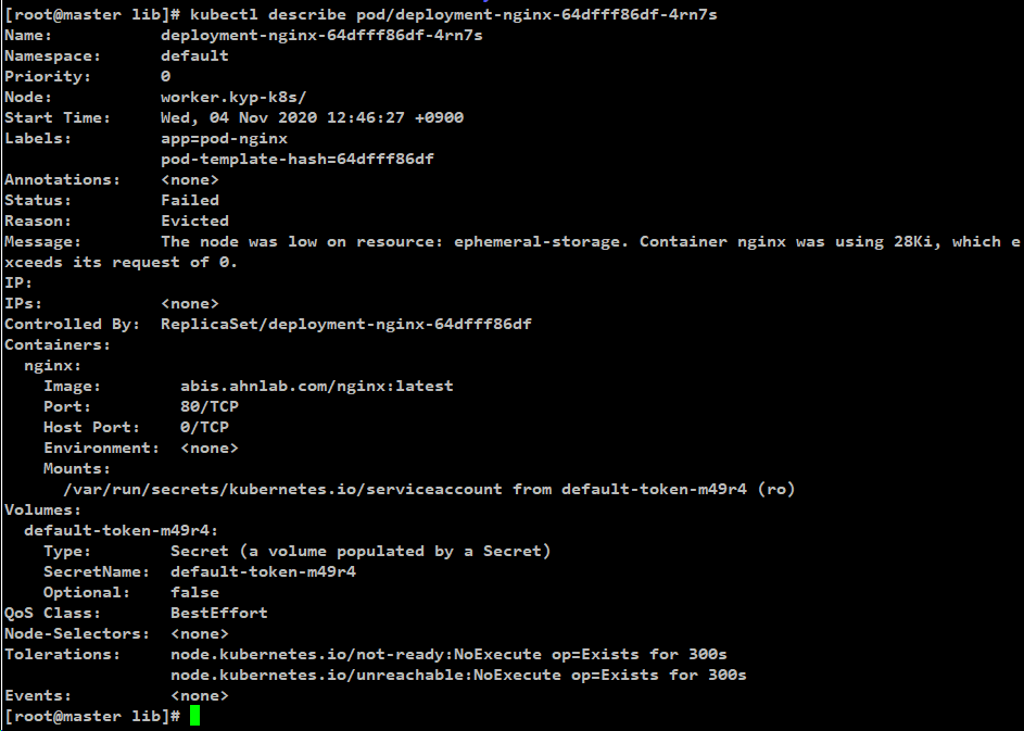 Pod Evicted : The node was low on resource: ephemeral-storage
