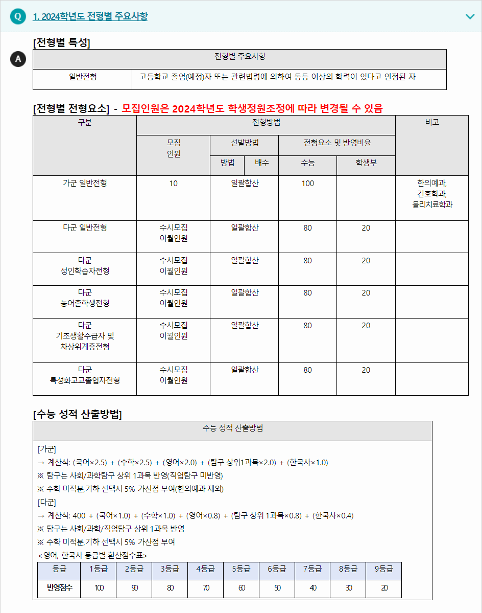 2023학년도 동신대학교 수시 정시 등급 결과 및 2024학년도 전형별 주요사항