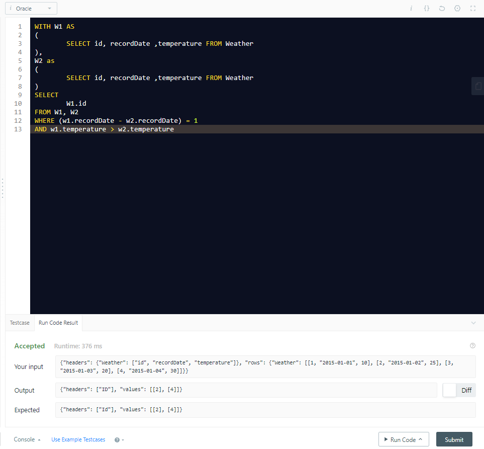 [SQL] LeetCode SQL 197. Rising Temperature