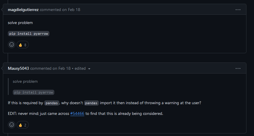 pandas warning 해결 (Pyarrow will become a required dependency of pandas in the next major release ...