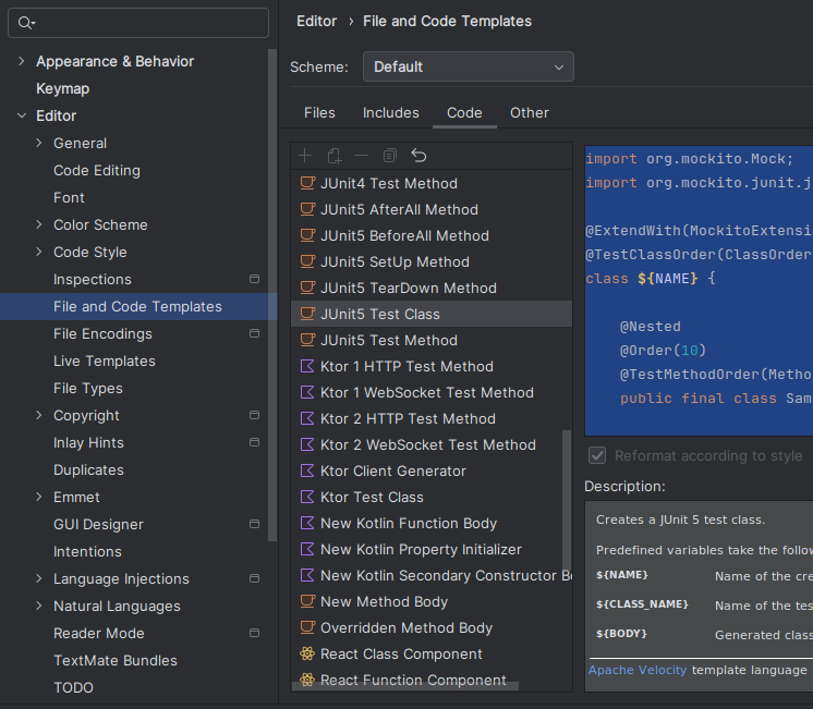 Intellij에서 코드(파일) 템플릿 만들기