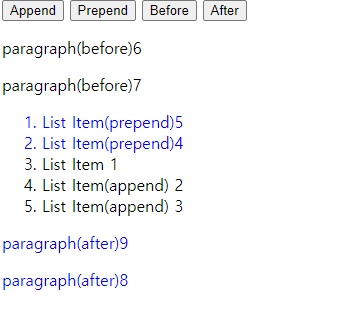 element 요소 조작 (append, prepend, before, after, parent)