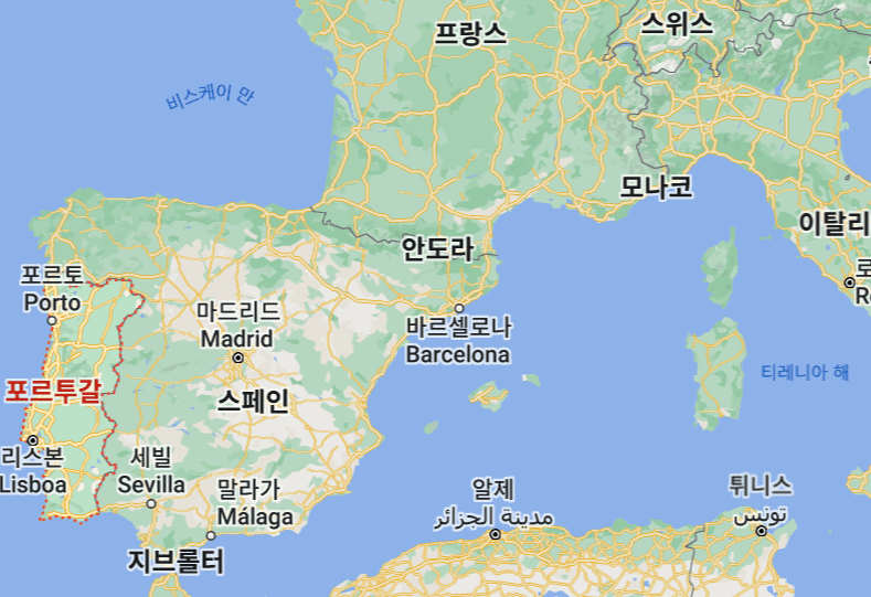 포르투갈 Vs 한국 비교땅 면적 지도 비교 인구수