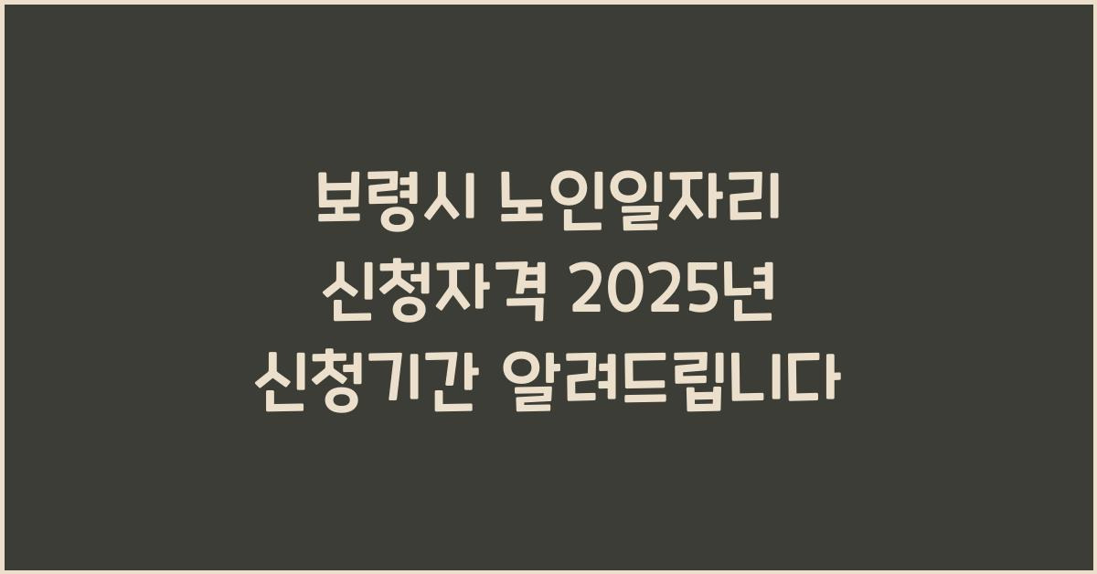 보령시 노인일자리 신청자격 2025년 신청기간 알려드립니다