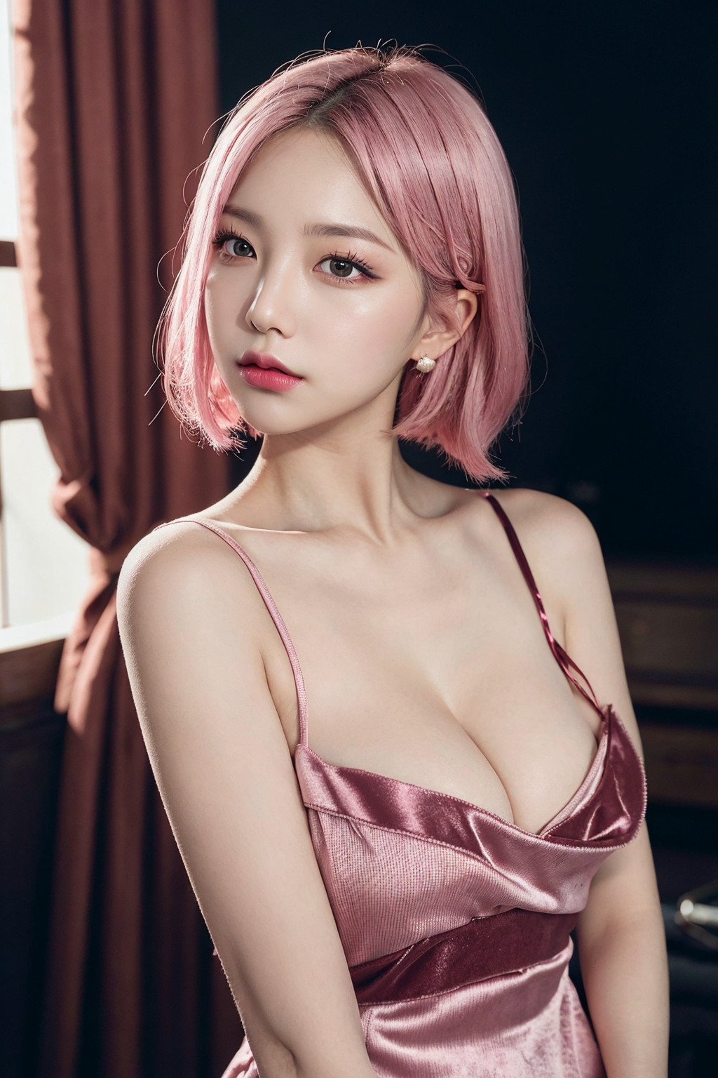 Ai로 생성한 핑크머리 이브닝 드레스 입은 여자 이미지 생성하기