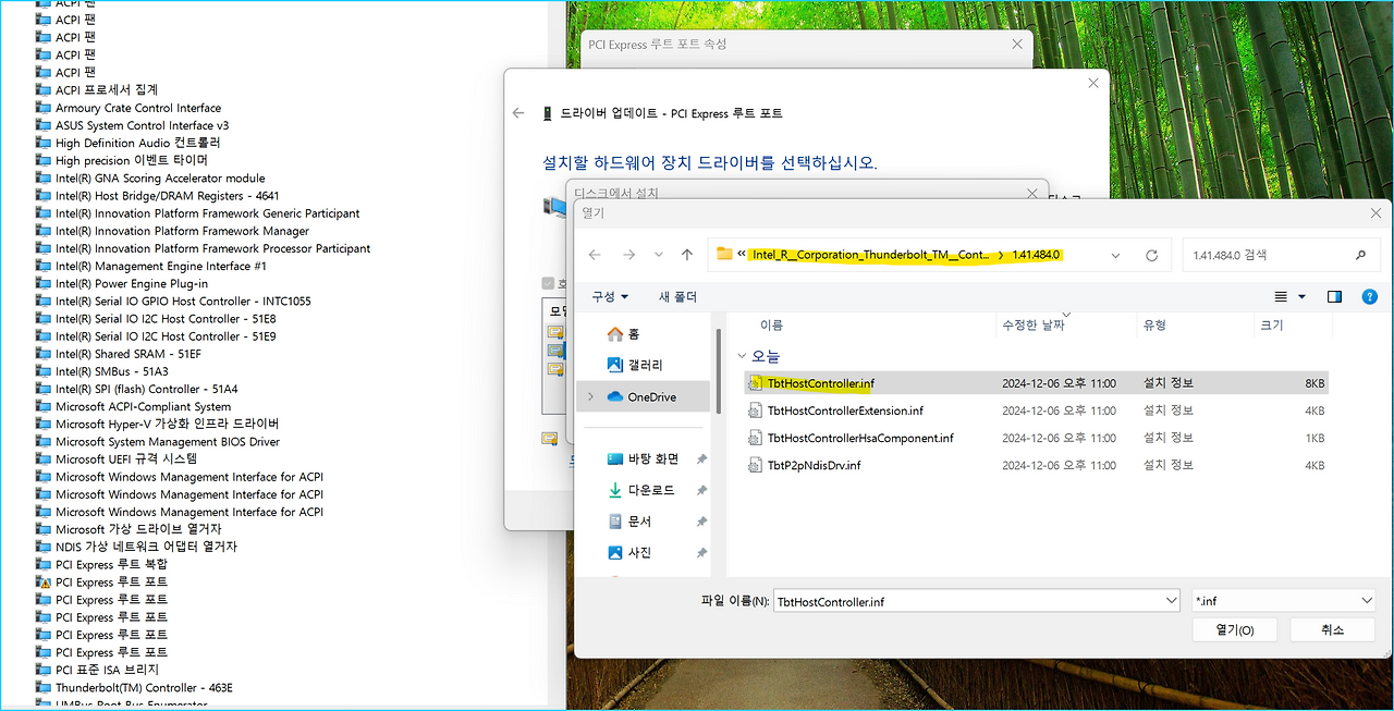 윈도우11x64 24H2 설치 후 Intel(R) TypeC PCIe - 466E 드라이버 설치 안되는 증상 해결방법
