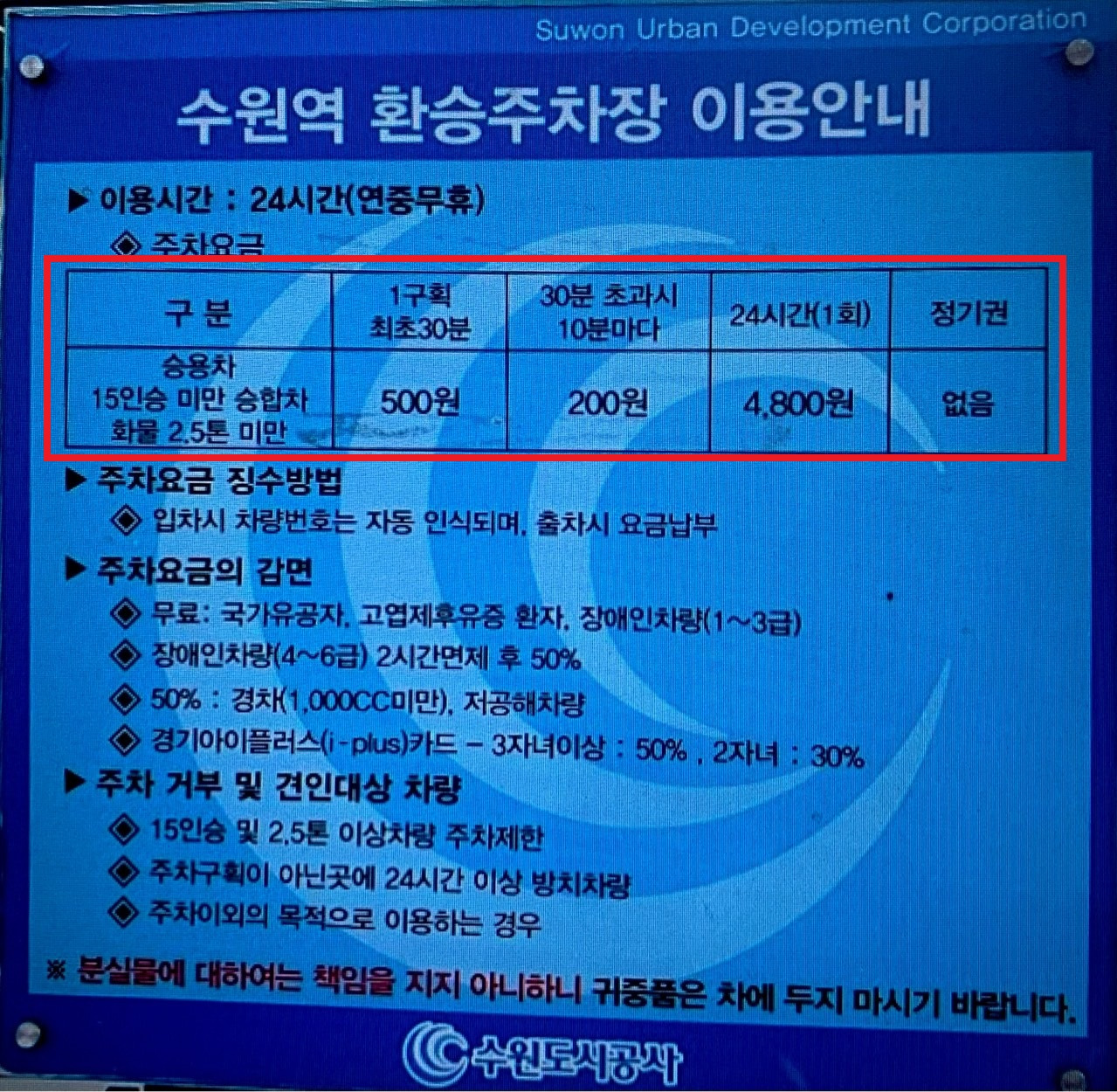 수원역 주차장 무료주차장 공영주차장 안내