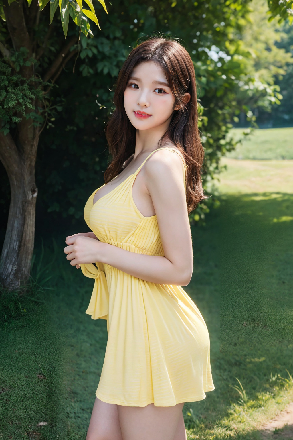 여성스러운 노란색 선드레스 입은 여자 Ai 사진 그림 4