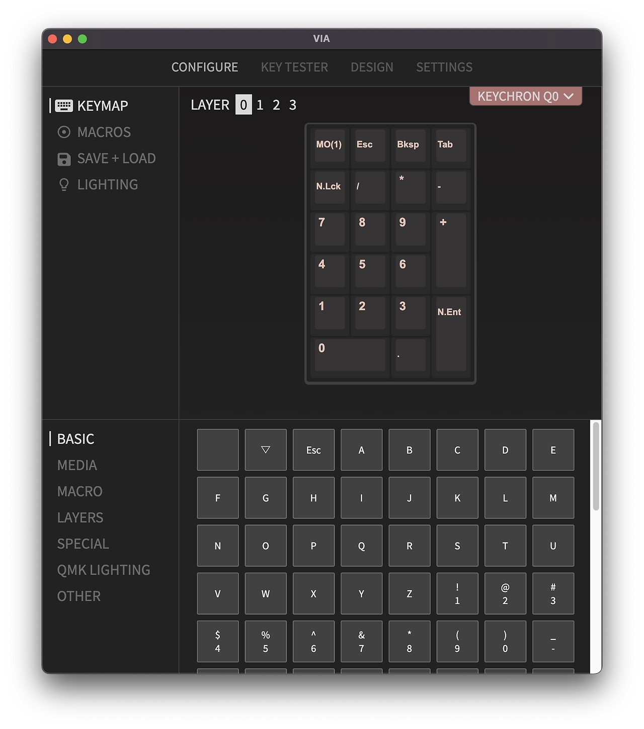 키크론(Keychron) Q0 VIA 설정/세팅, 맥(Mac OS)에서 넘락(Numlock) 기능 켜기