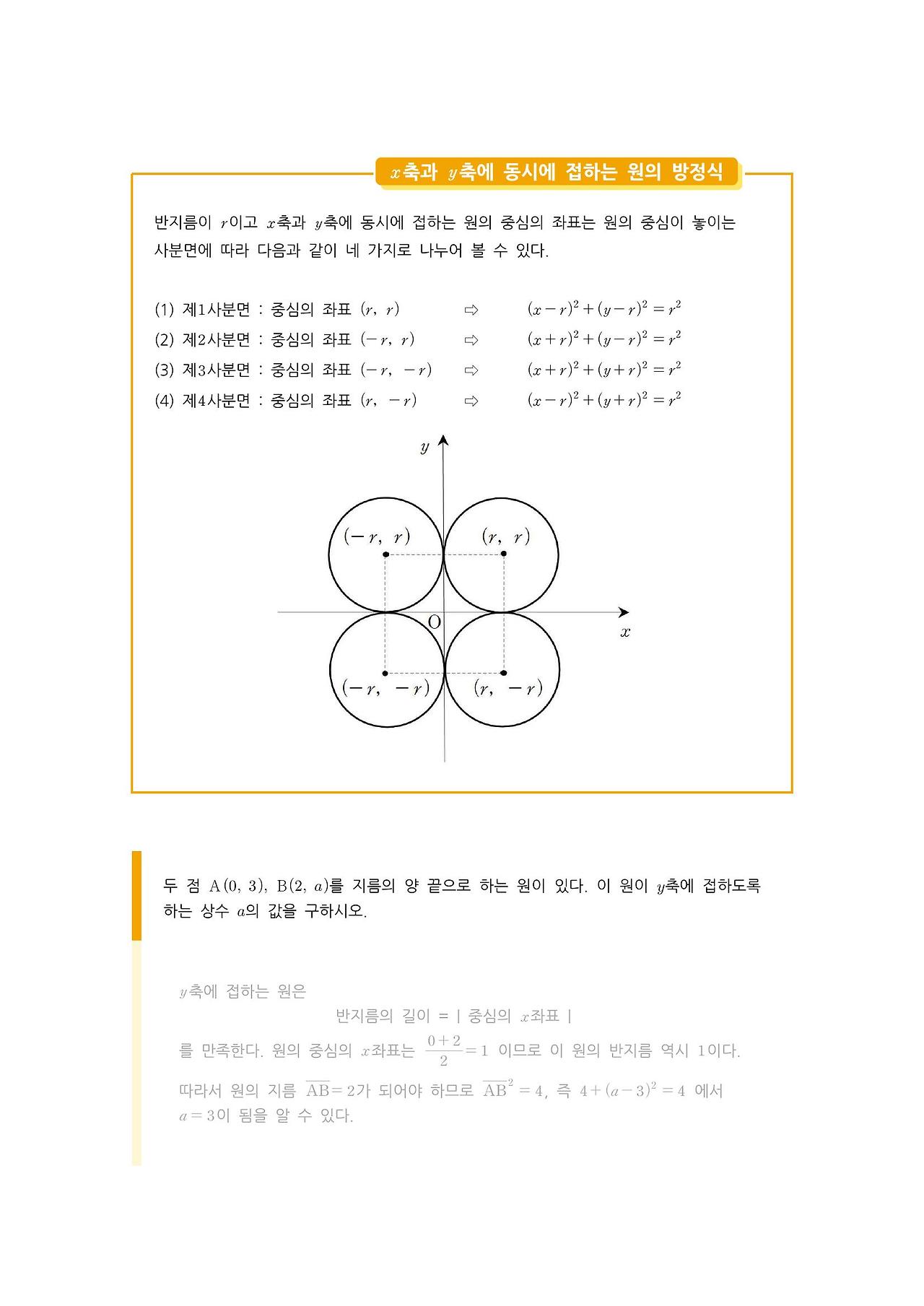 수학 개념 정리공식 원의 방정식 축에 접하는 원의 방정식 두 원의 교점을 지나는 원 원과 직선의 위치 관계 원의