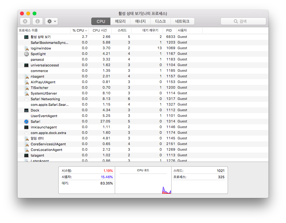 MacOS - CPU, Storage, Memory 등 실시간 사용량 확인